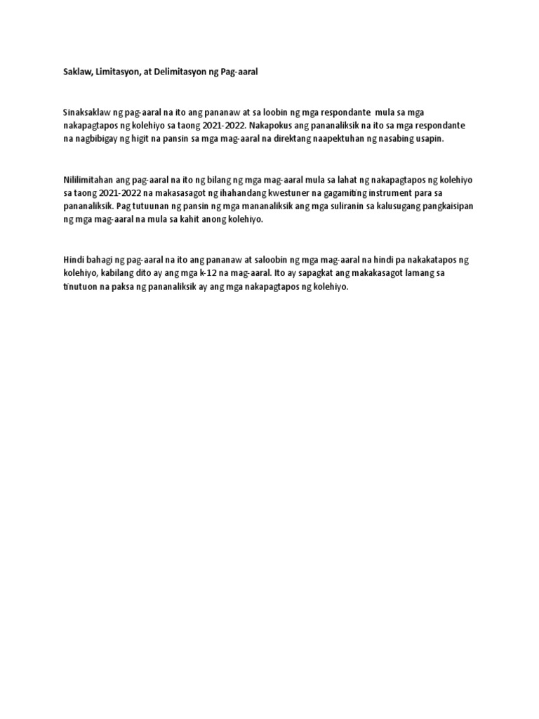 Saklaw, Limitasyon at Delimitasyon | PDF