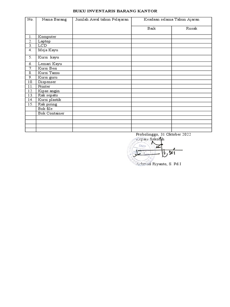 Buku Inventaris Barang | PDF