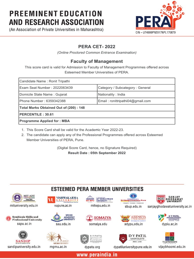 Pera Cet Result PDF | PDF