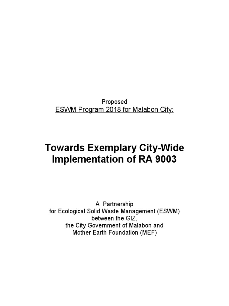 ESWM Proposal For Malabon City - GIZ | PDF | Waste | Waste Management