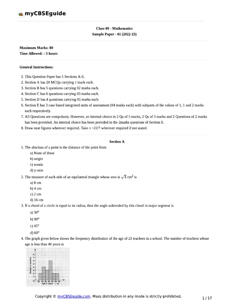 Maths Sample Paper | PDF