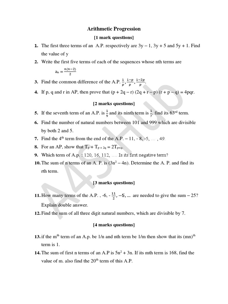 Arithmetic Progression Problems | PDF | Discrete Mathematics ...