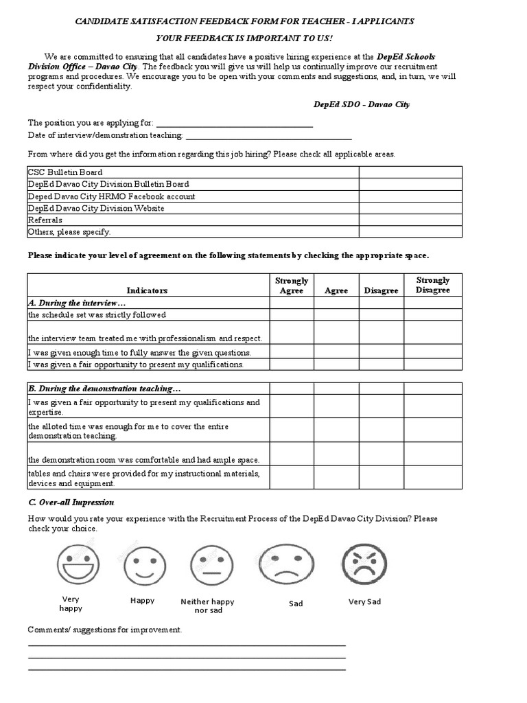Candidate Satisfaction Feedback Form | PDF | Recruitment