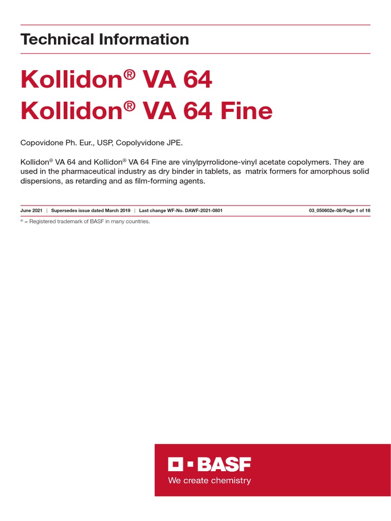 Kollidon-Va-64 Technical Information | PDF | Tablet (Pharmacy) | Solubility