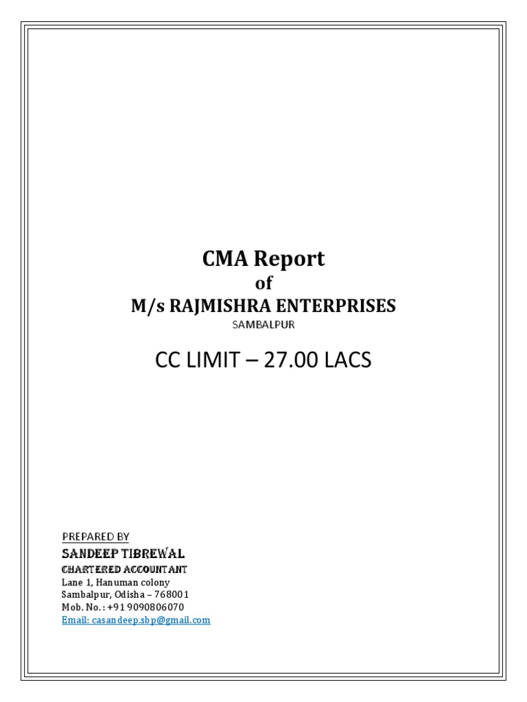 RAJMISHRA - CMA Report | PDF | Working Capital | Fixed Asset
