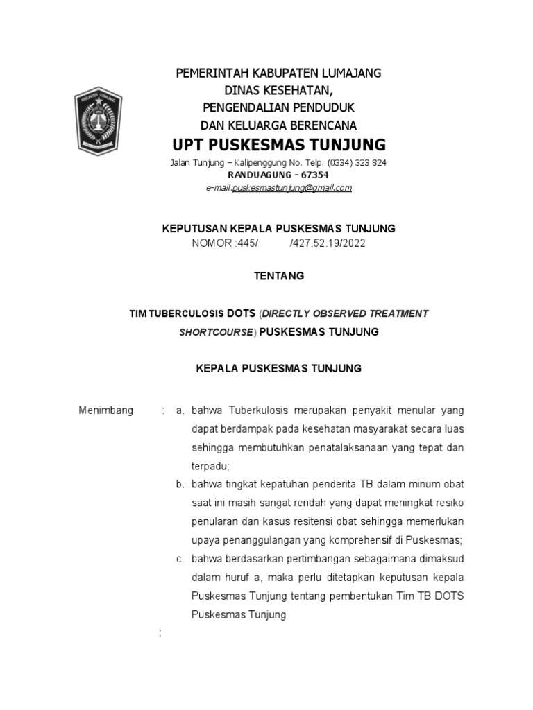 SK Tim TB DOTS Puskesmas Tunjung | PDF