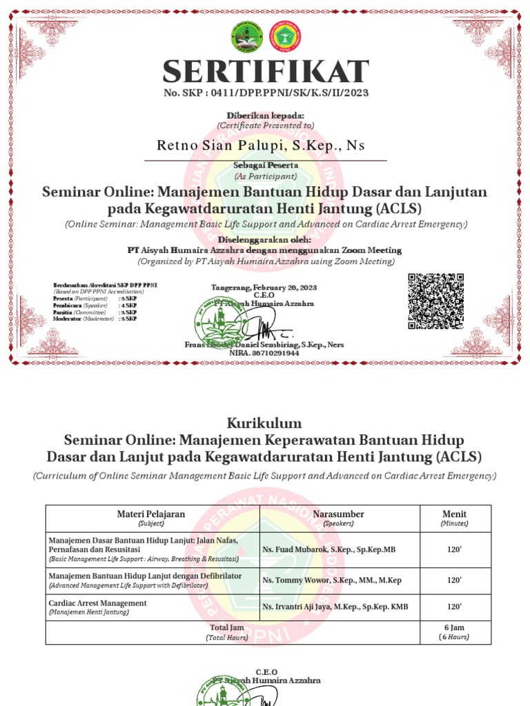 Retno Sian Palupi, S.Kep., Ns (ACLS) PDF | PDF