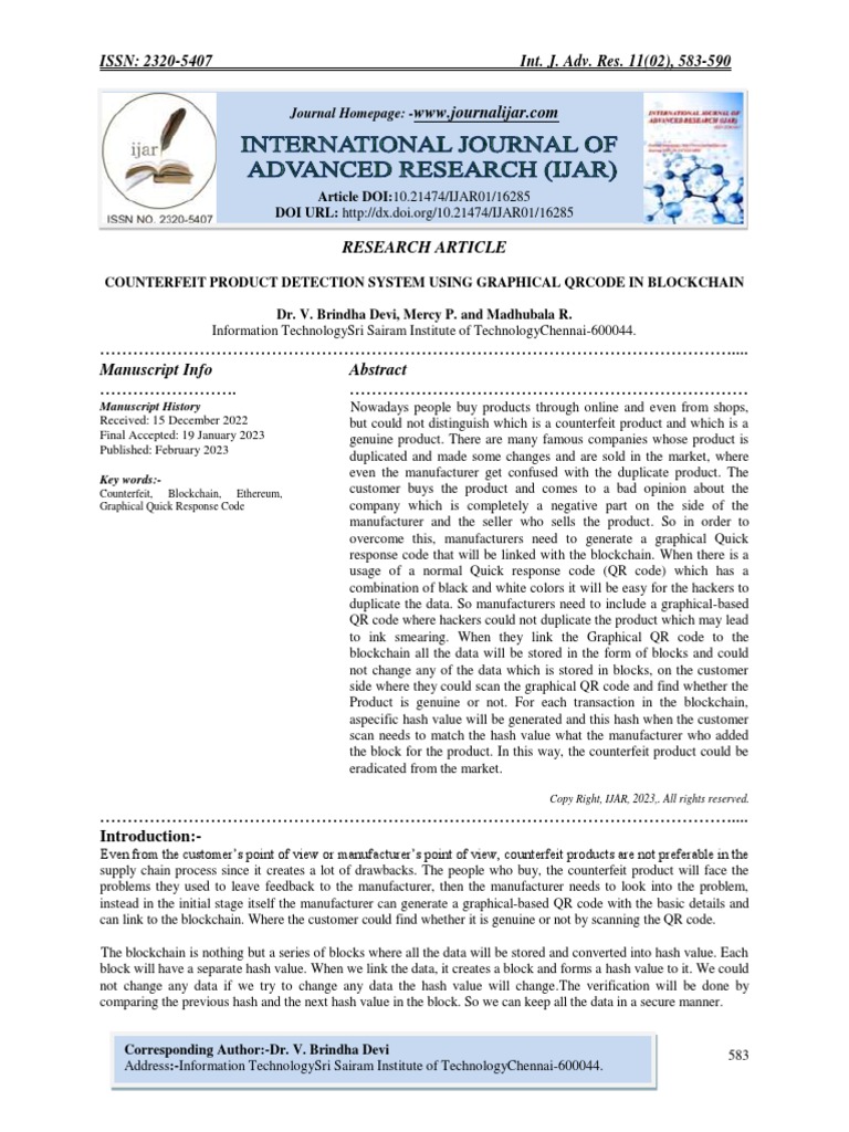 Counterfeit Product Detection System Using Graphical Qrcode in Blockchain | PDF | Qr Code ...
