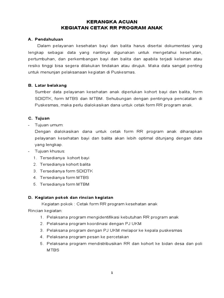 Kak Cetak Form RR Program Anak | PDF