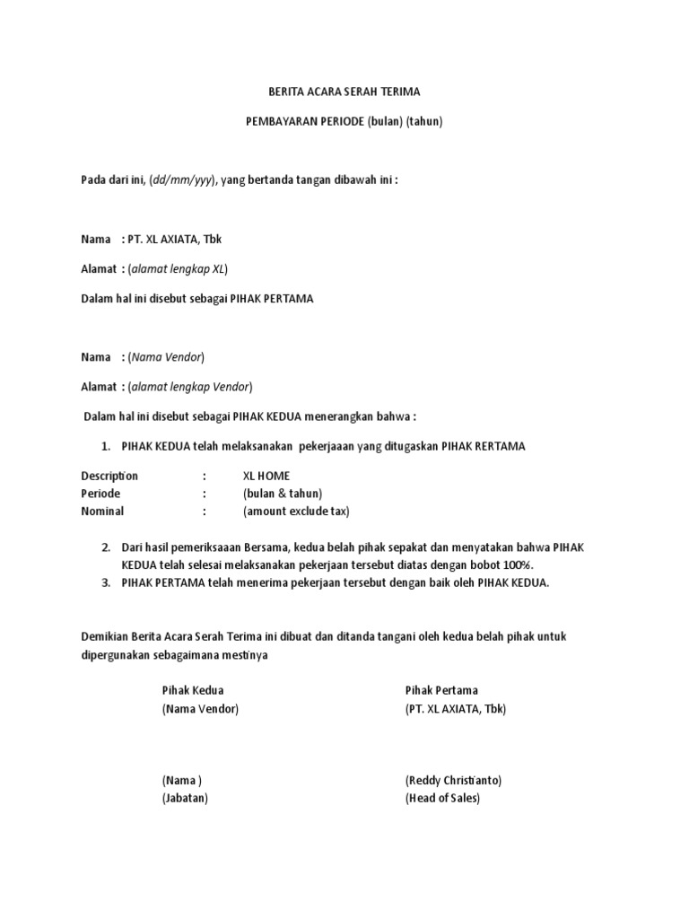Contoh BERITA ACARA SERAH TERIMA | PDF