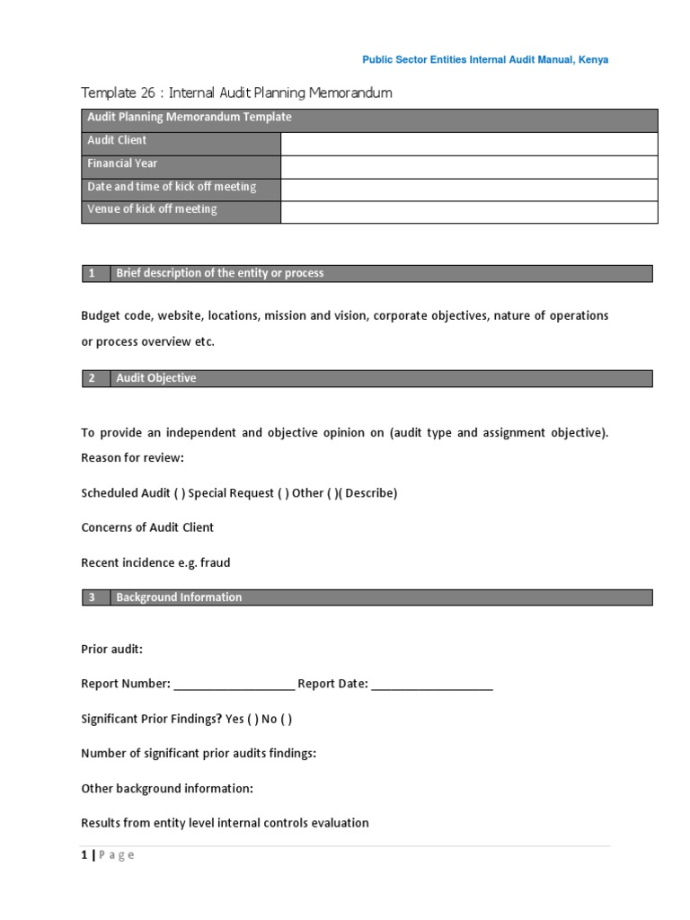 Template 26 Internal Audit Planning Memorandum | PDF | Audit | Internal ...