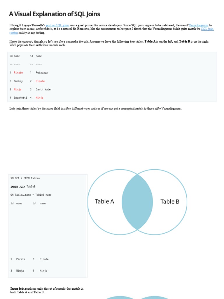 A Visual Explanation Of Sql Joins Pdf 