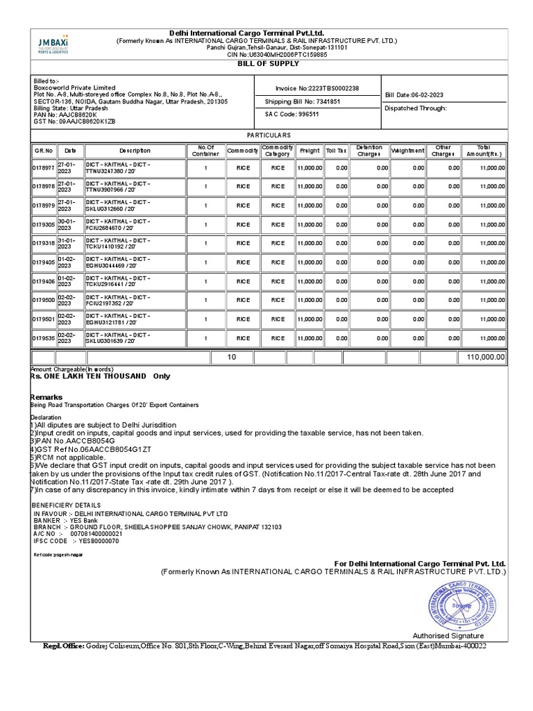 Cargo Invoice Summary | PDF | Government | Trade