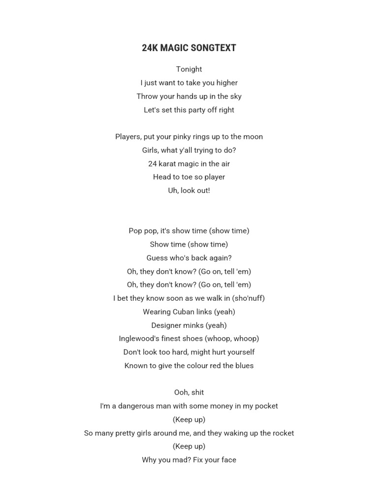 24K Magic Songtext | PDF