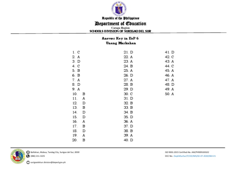 Esp 6 Answer Key In Surigao Del Sur Pdf