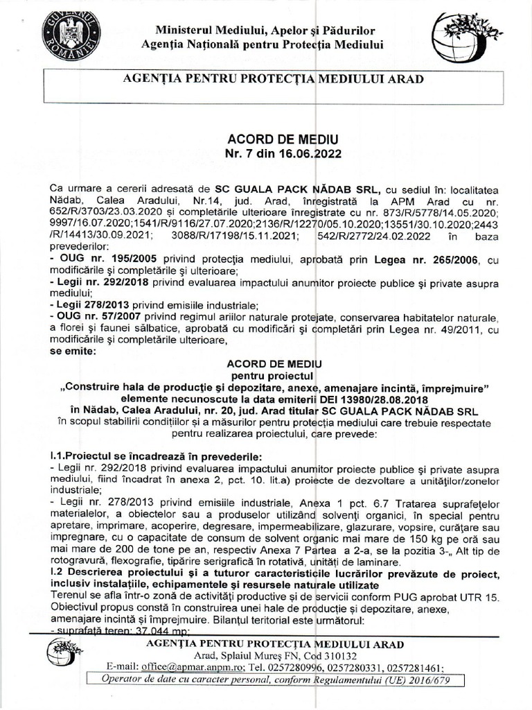 Acord de Mediu NR 7 Din 16.06.2022 | PDF