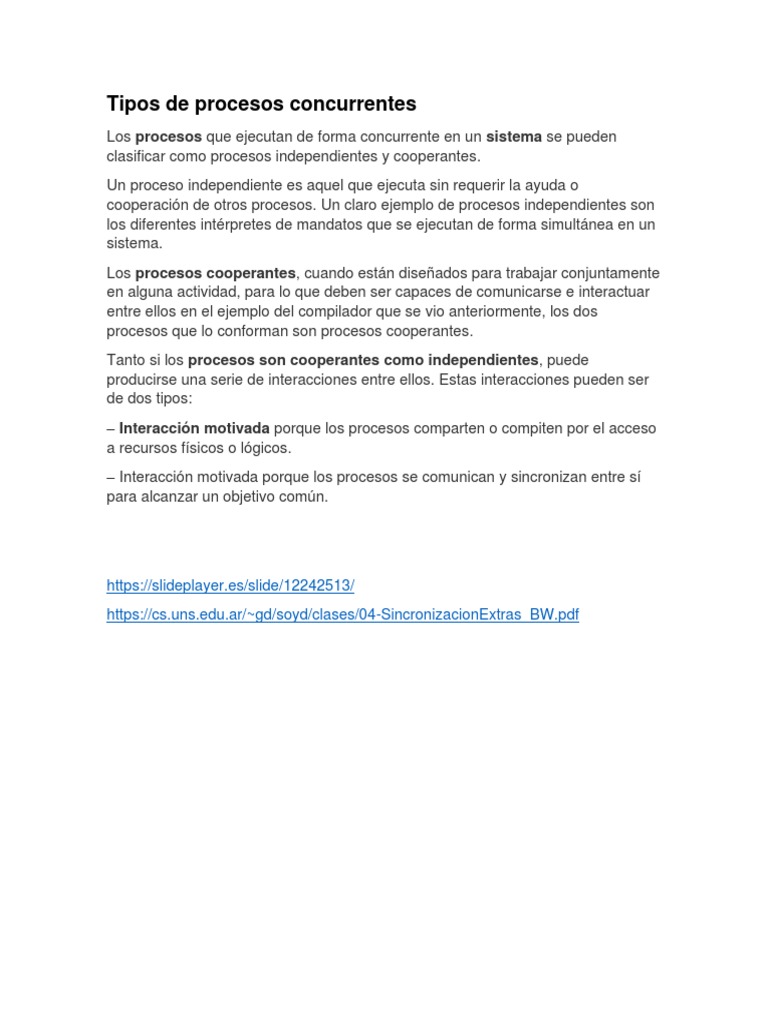 Tipos de Procesos Concurrentes en Sistemas | PDF