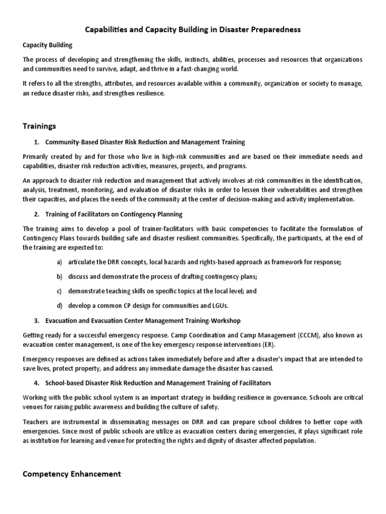 Capacity Building in Disaster Preparedness | PDF | Disaster Risk ...