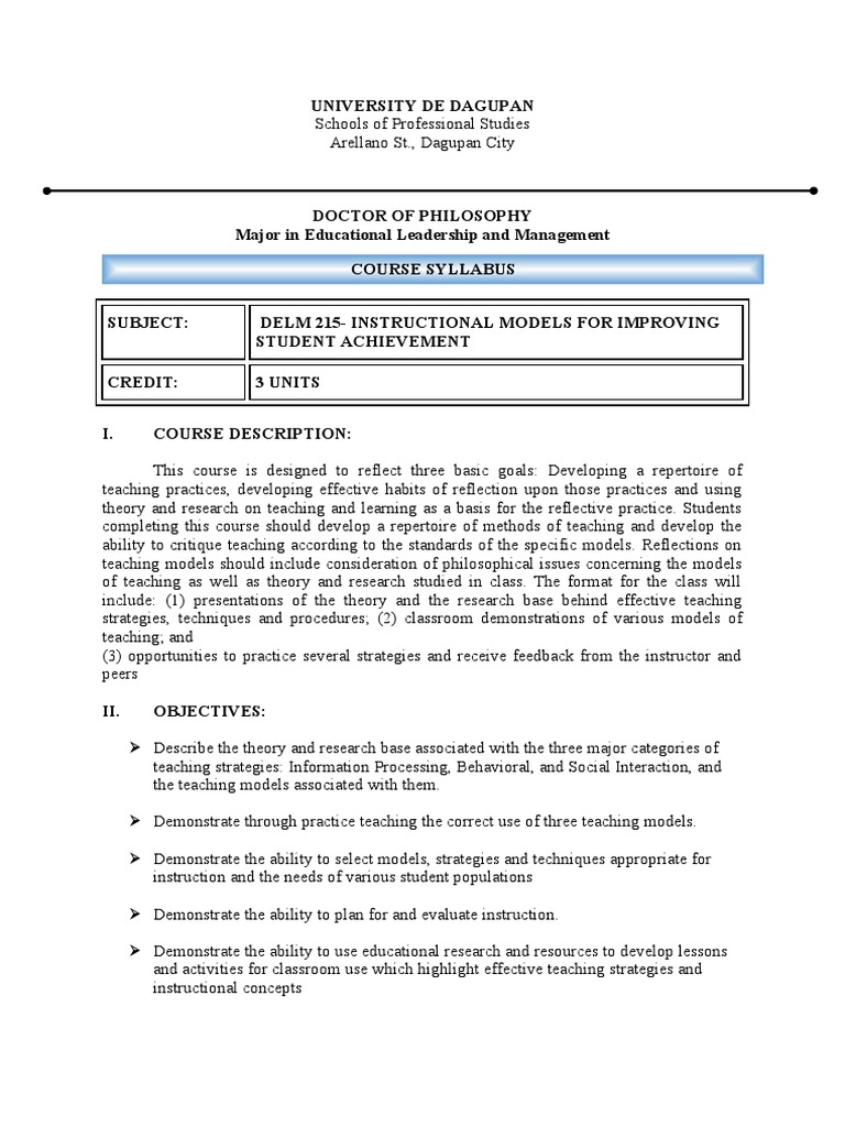 Delm 215 Instructional Models For Improving Student Achievement | PDF | Reflective Practice ...