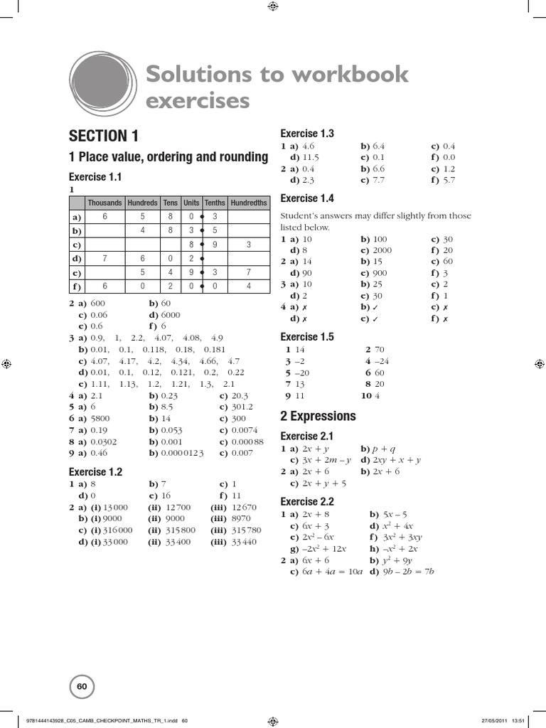 Answers To Checkpoint Mathematics Workbook 1 New Edition - 1 PDF | PDF ...