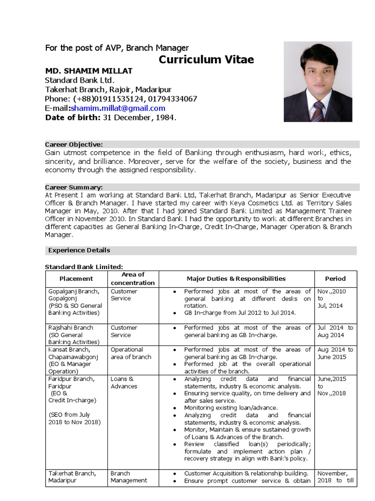 CV for Banking Position in Bangladesh | PDF