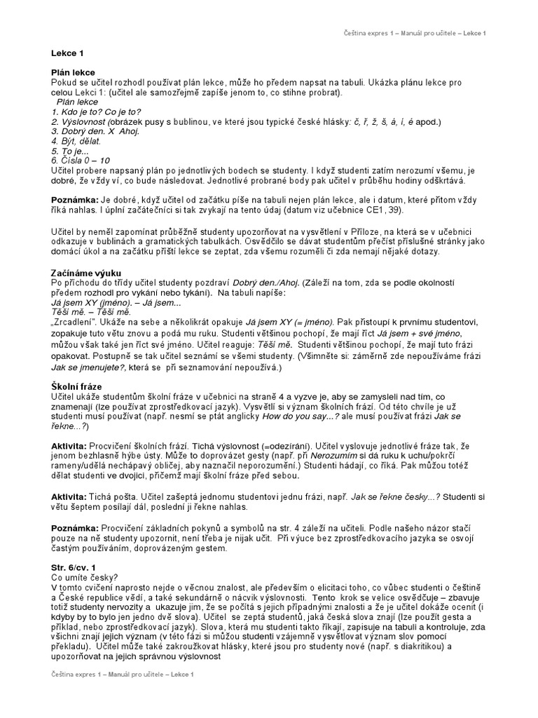 Lehrer Handbuch Tschechisch Express 1 Cestina Expres 1 PDF | PDF