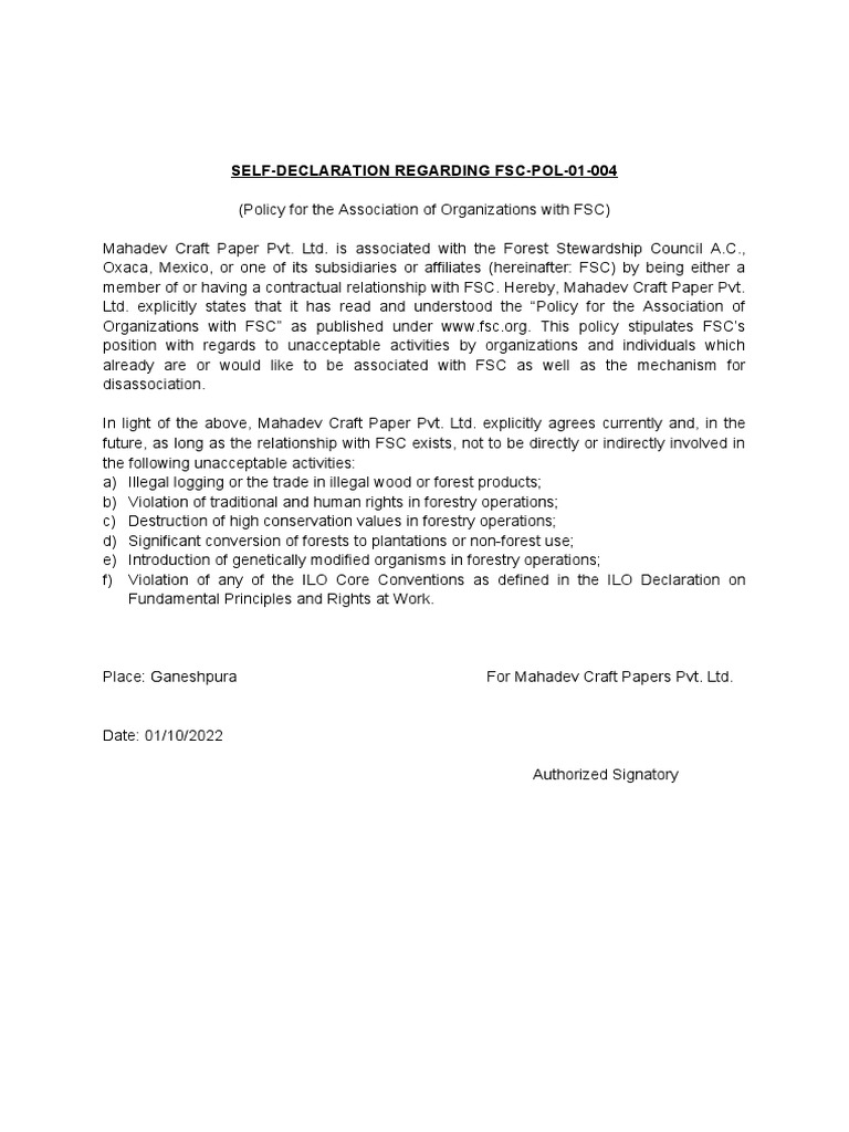 FSC-RD-04 Commitment To FSC Values | PDF