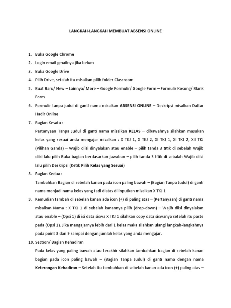 Panduan Membuat Absen Online di Google Form | PDF