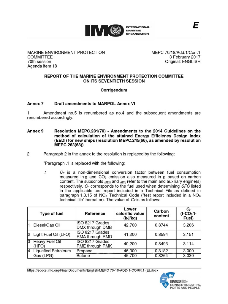 MEPC 70-18-Add.1-Corr.1 - Corrigendum (Secretariat) | PDF | Fuel Oil ...