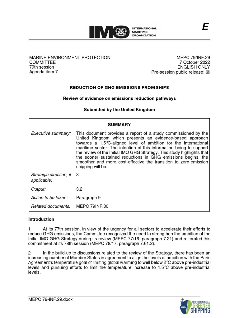 MEPC 79-INF.29 - Review of Evidence On Emissions Reduction Pathways (United Kingdom) | PDF ...
