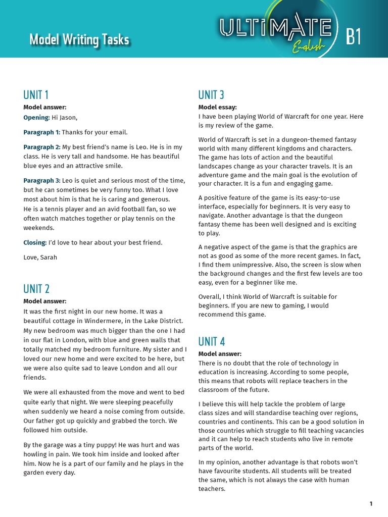 Ultimate - B1 - Model Answers | PDF
