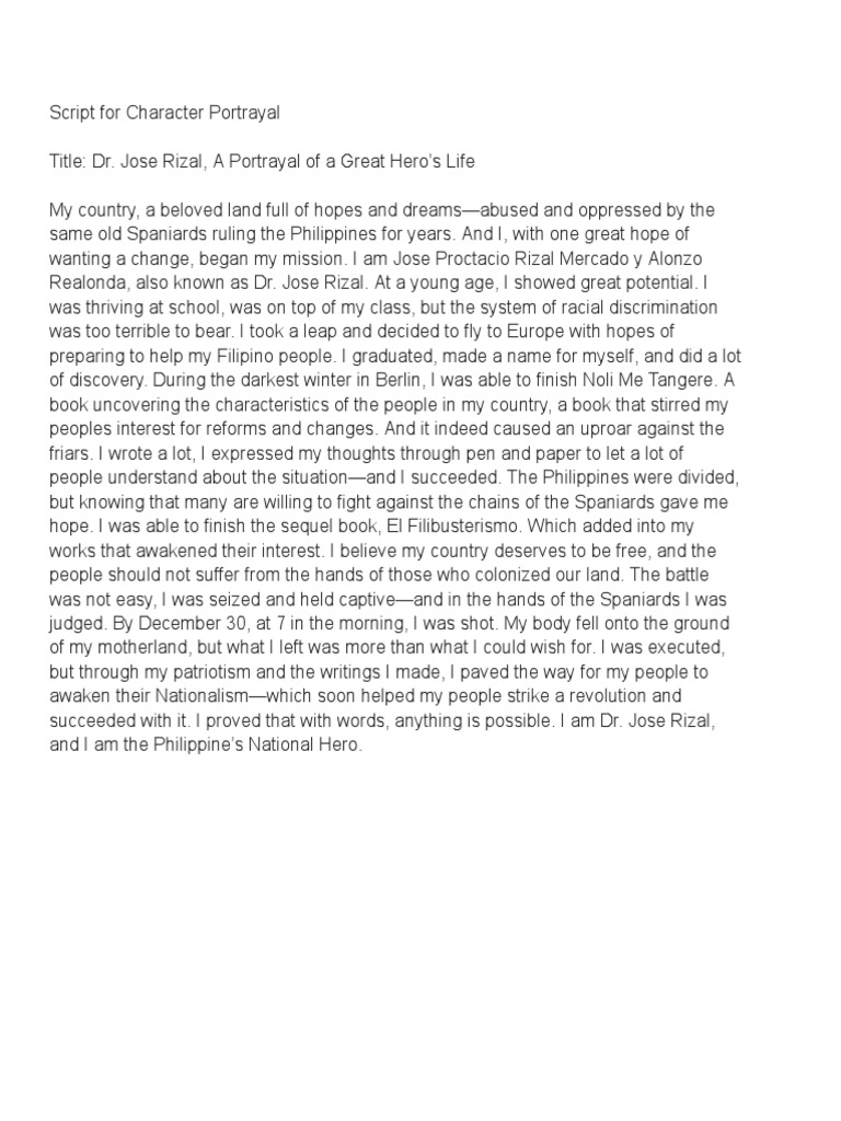 Script For Character Portrayal PDF | PDF