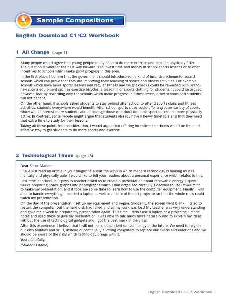 English Download C1C2 Workbook Sample Compositions | PDF | Drink ...