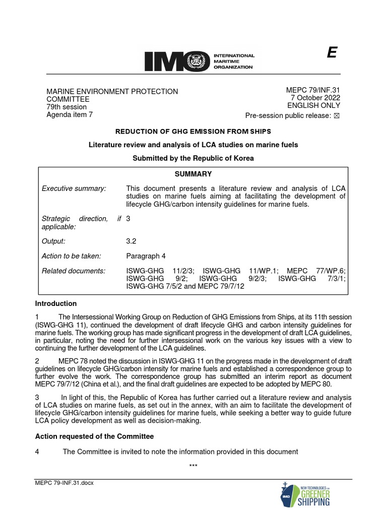 MEPC 79-INF.31 - Literature Review and Analysis of LCA Studies On ...