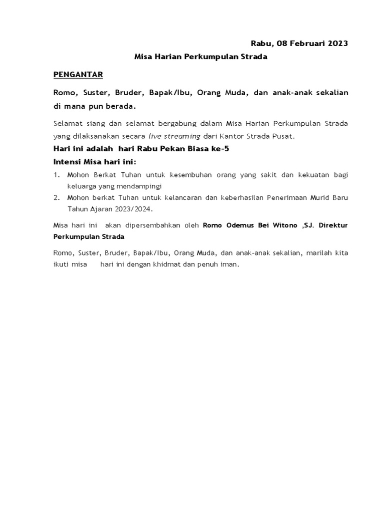 Teks Misa Harian 08 Februari 2023 | PDF