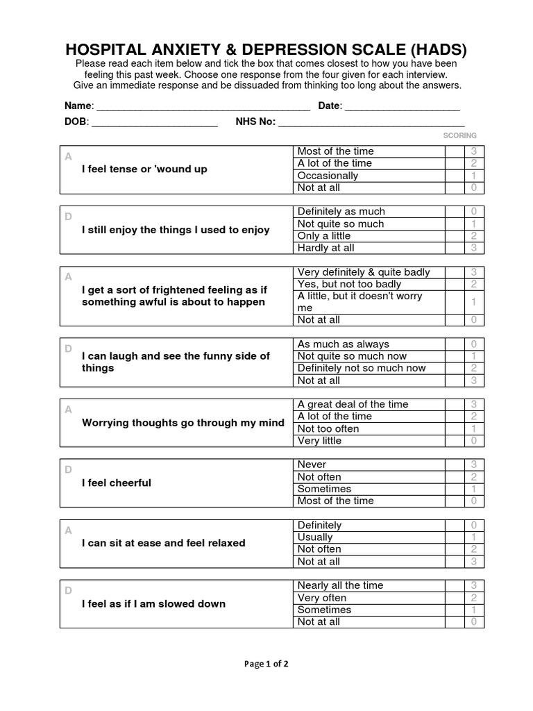 HADS | PDF | Emotions | Psychology