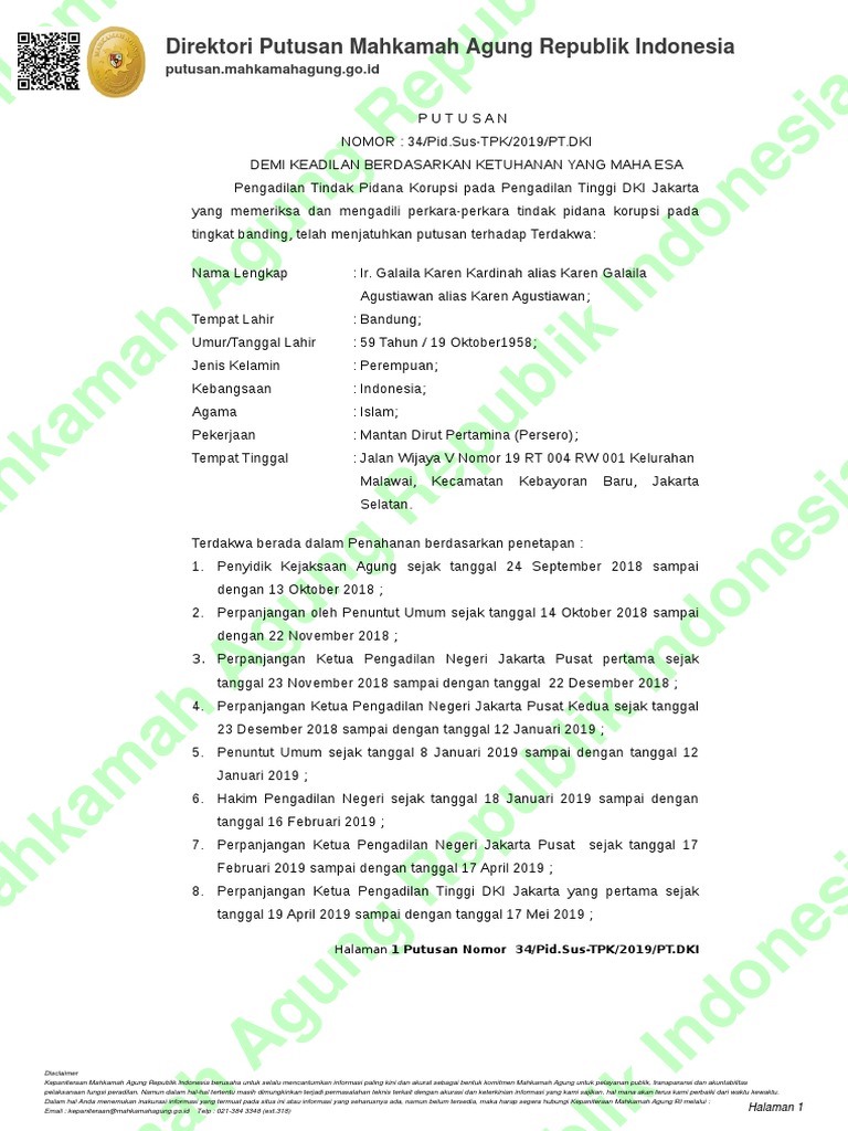 Putusan 34 Pid - TPK 2019 PT Dki 20230308100021 PDF | PDF