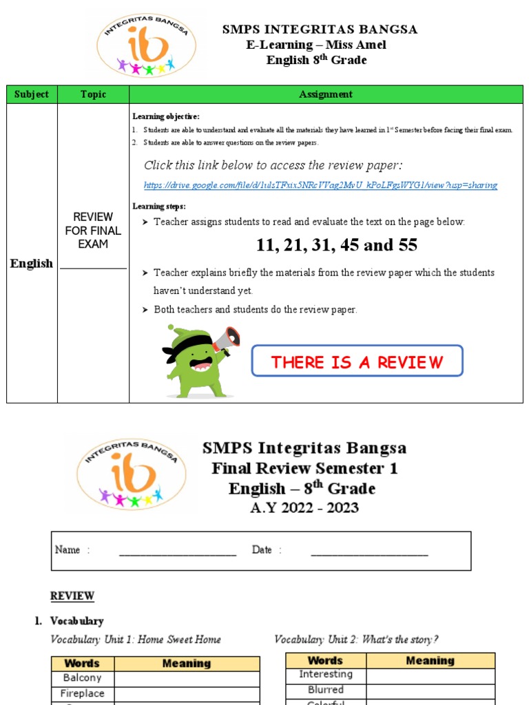 8 English Review - Final 1st Term | PDF | Linguistics