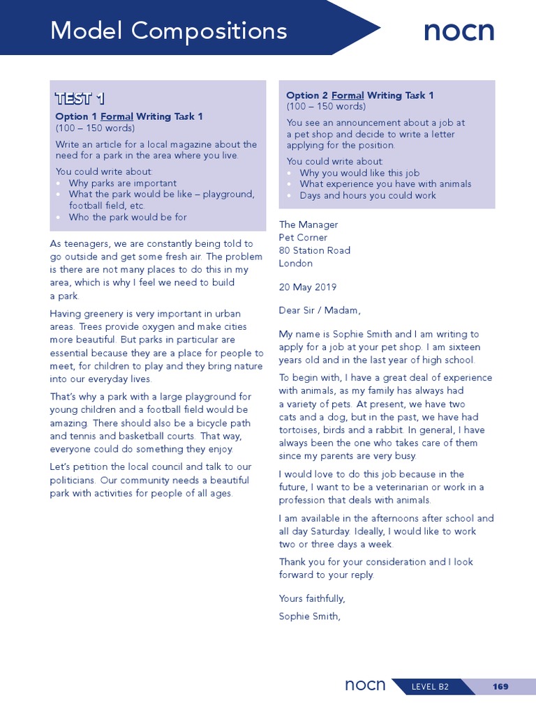 NOCN B2 Model Writing Tasks | PDF | Friends | Teachers