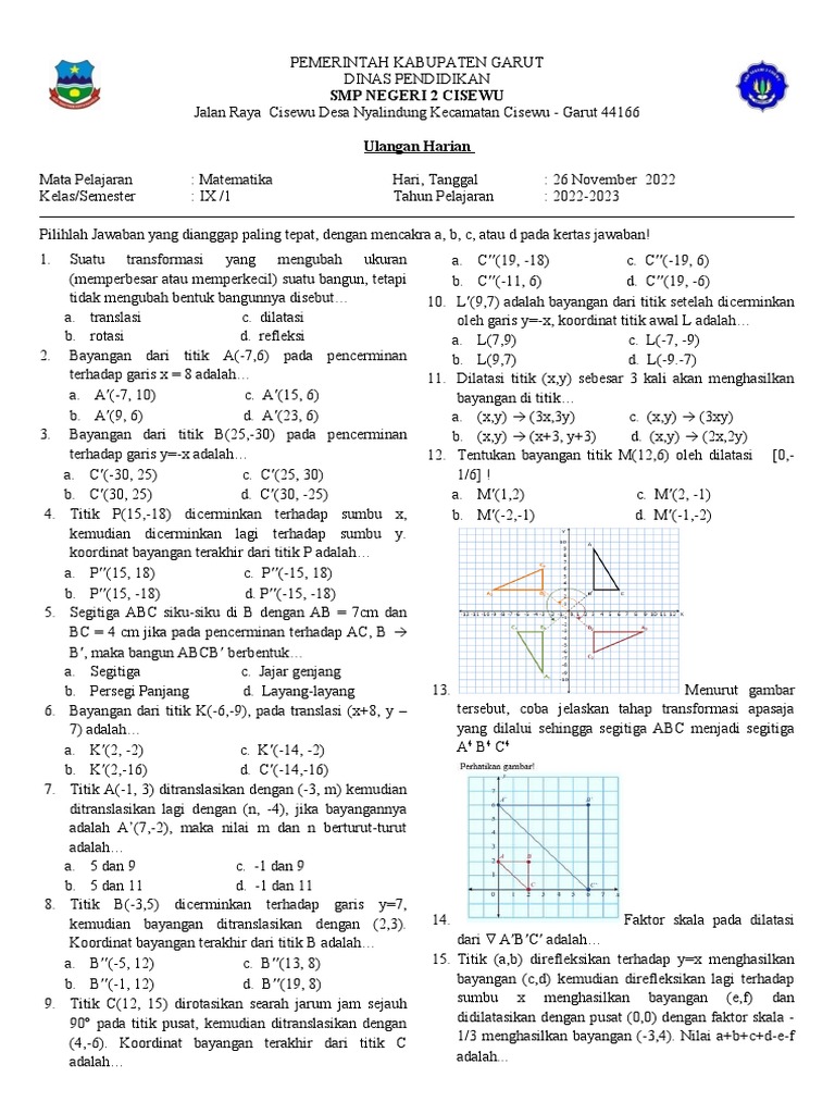 Ulangan Harian Bab 3 MTK Kls 9 | PDF