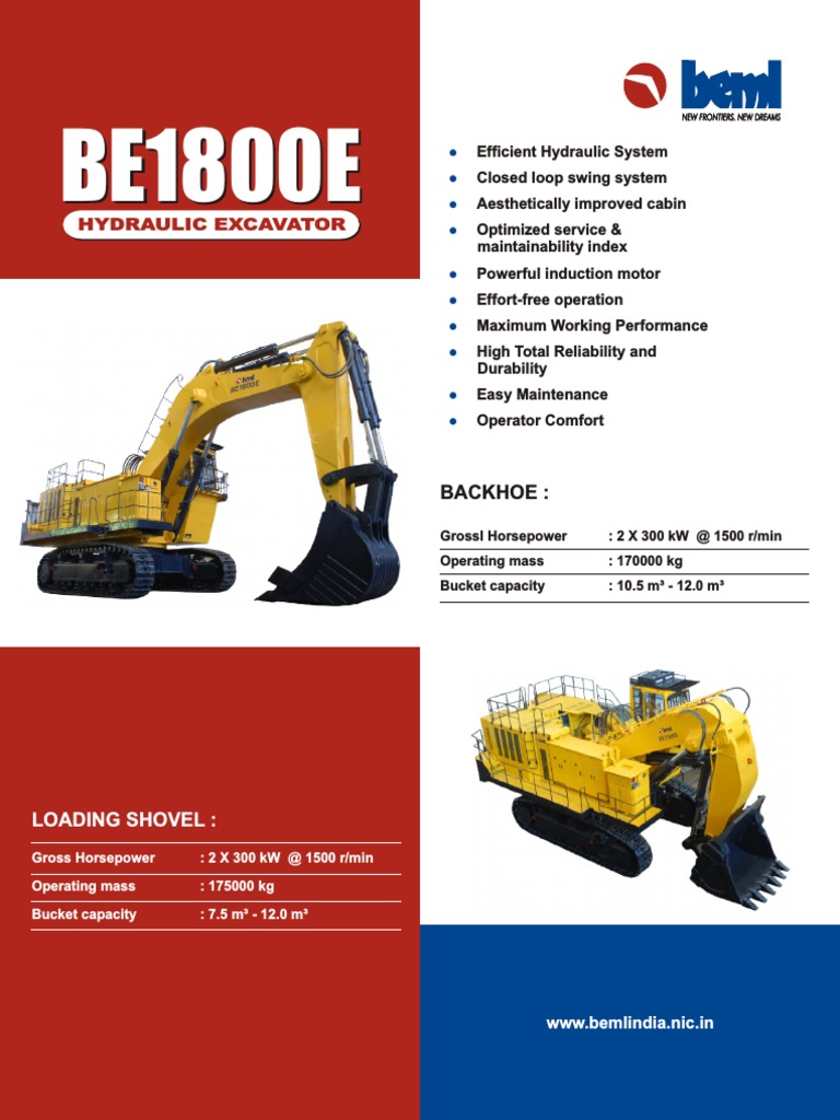 Beml Be1800e Crawler Excavator 805 HP 170000 KG 12 Cum | PDF | Electric Motor | Brake