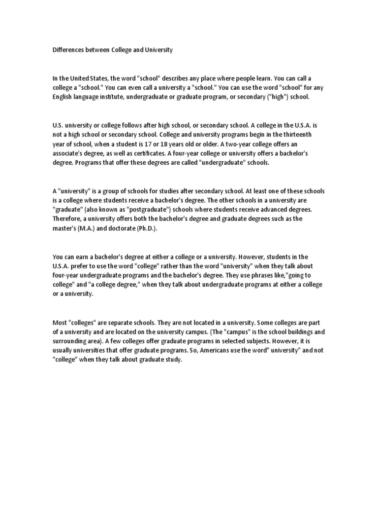 Differences Between College and University | PDF | Foreign Language Studies