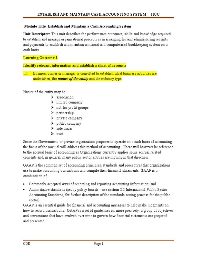 Establish and Maintain Cash Based Accounting System | Download Free PDF ...
