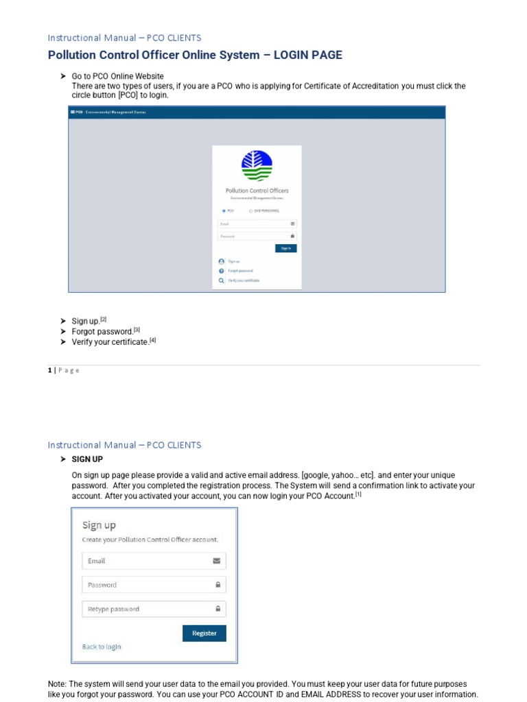 User Manual For Pco Client - LOGIN PAGE | PDF
