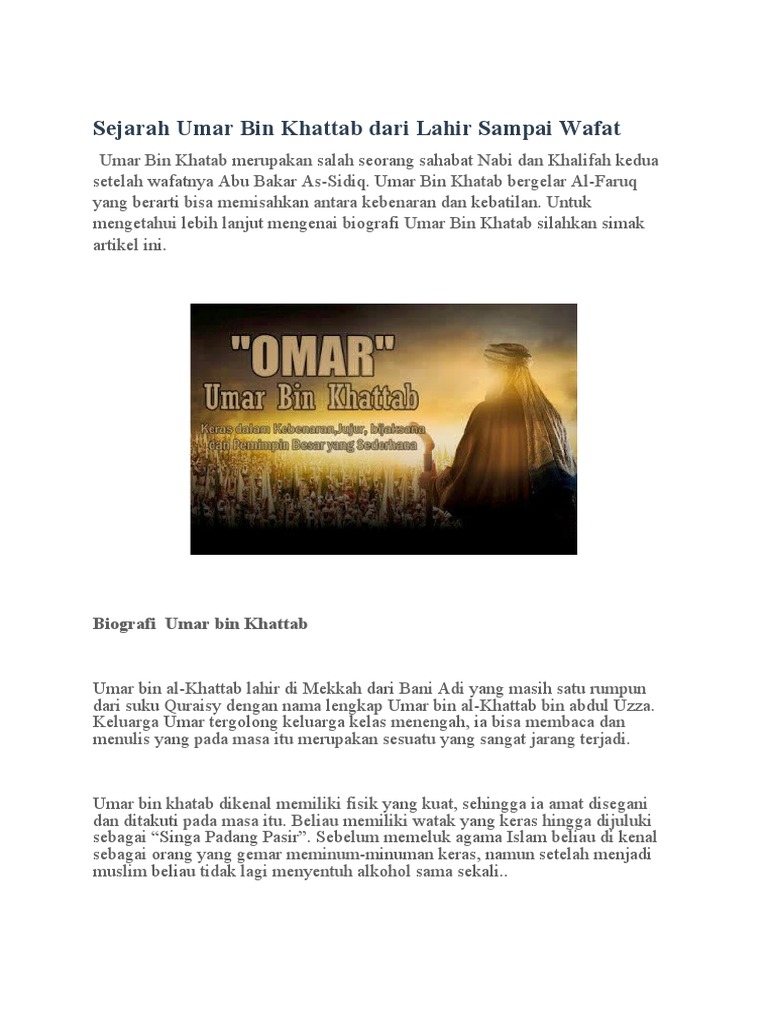 Biografi Singkat Umar Bin Khattab Pdf Sejarah Agama Spiritualitas