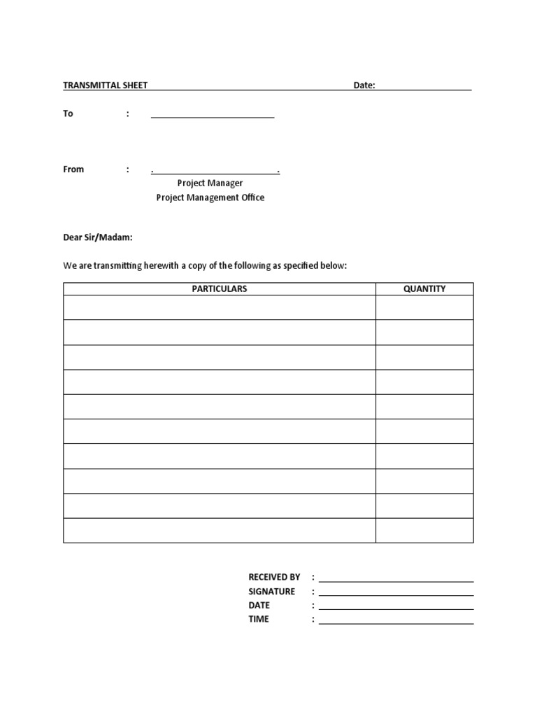 Transmittal Sheet | PDF