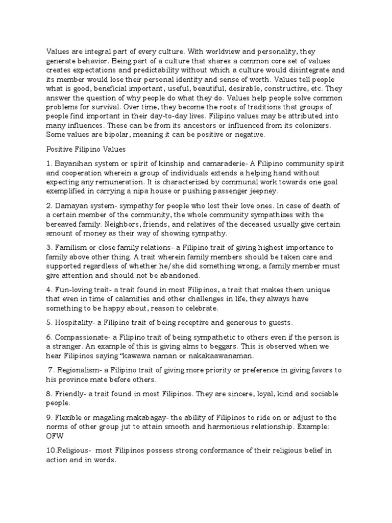Filipino Cultural Values Explained | PDF | Cognition | Behavioural Sciences