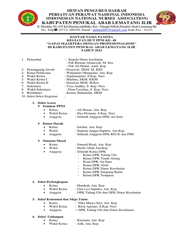 Susunan Panitia Hut PPNI Ke 49 - 114152 | PDF