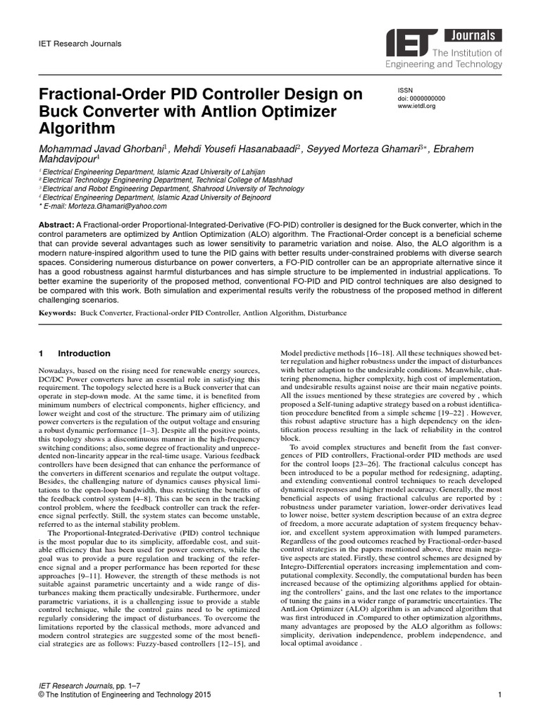 FractionalOrder PID Controller Design On Buck Converter With Antlion | PDF | Control Theory ...