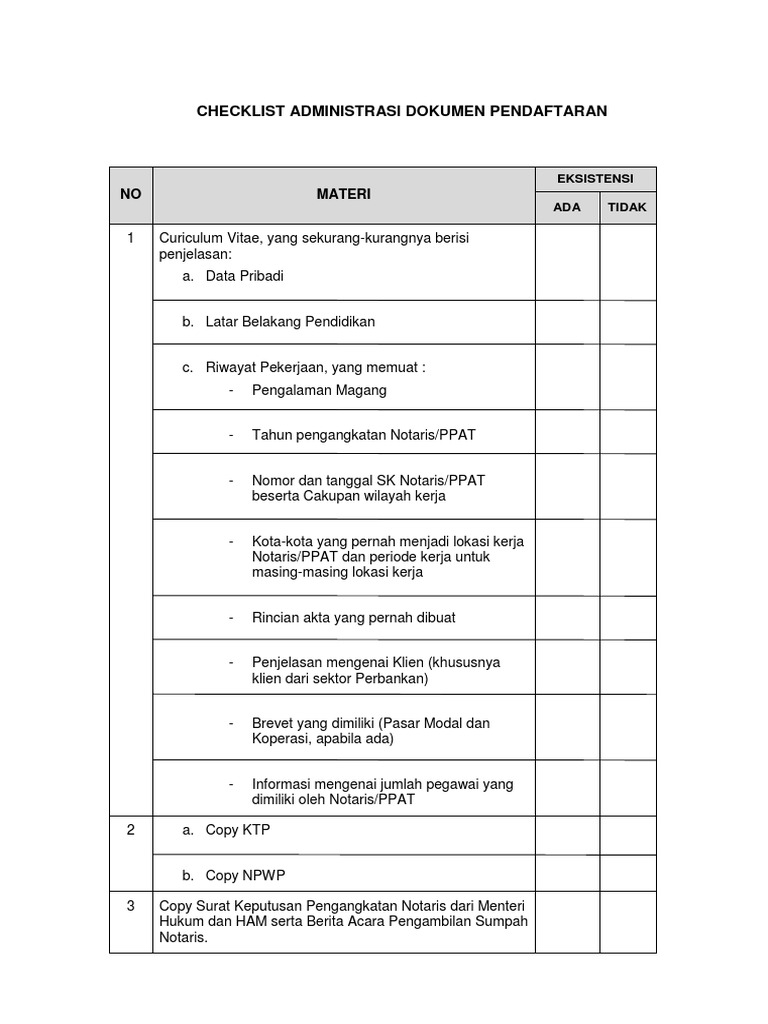 Checklist Pendaftaran Notaris/PPAT | PDF